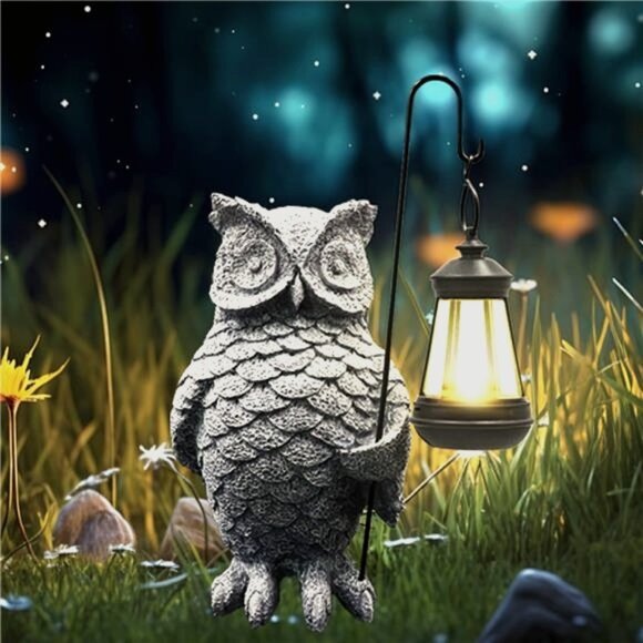 Accents | Owl Solar Lights Outdoor Garden Decor Statue With Lantern Owl ...